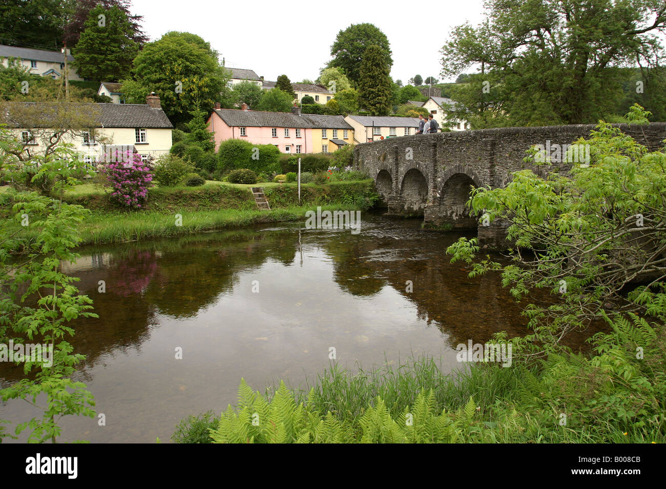 UK Somerset Withypool village and bridge over River Barle Stock Photo ...
