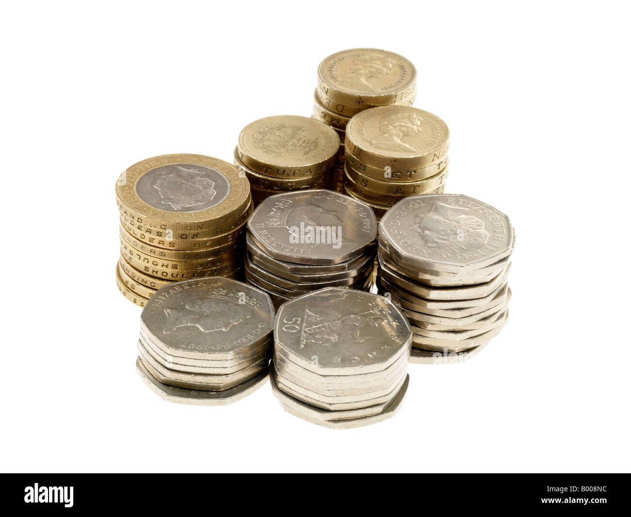 50 pence pile hi-res stock photography and images - Alamy