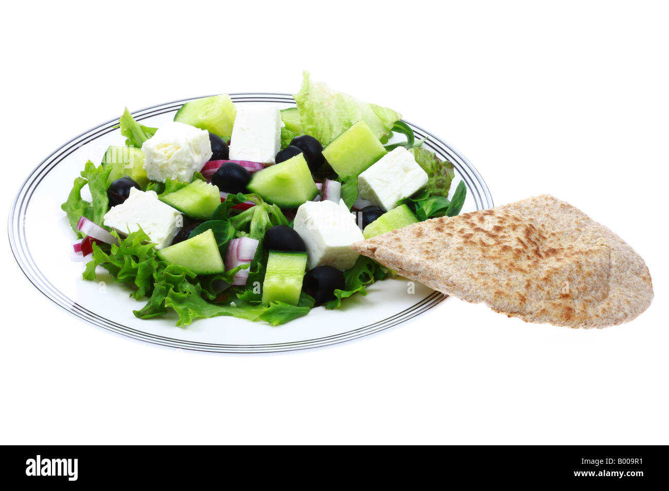 Greek Salad with Toasted Pitta Bread Stock Photo - Alamy