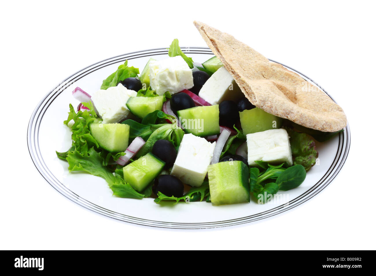 Greek Salad with Toasted Pitta Bread Stock Photo - Alamy