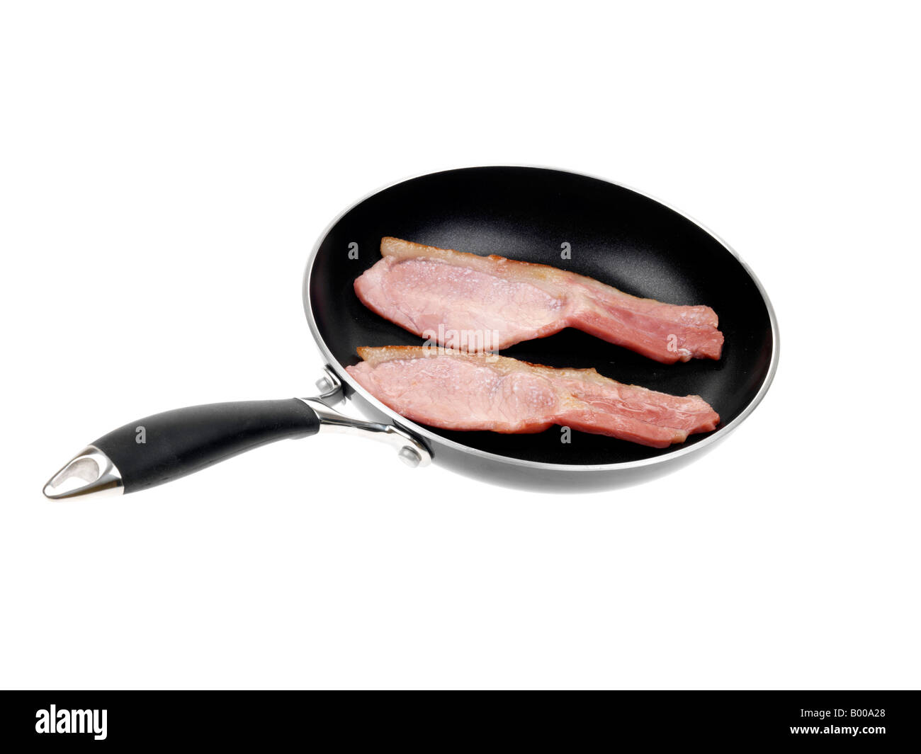 Cooking Bacon Rashers In A Frying Pan Isolated Against A White ...
