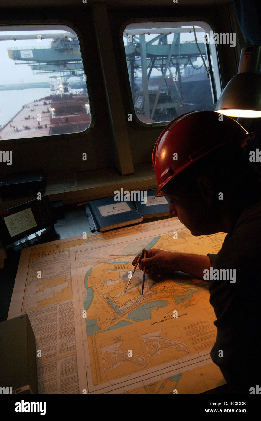 Port of Rotterdam the bridge of a bulk carrier docked at the EMO dry ...