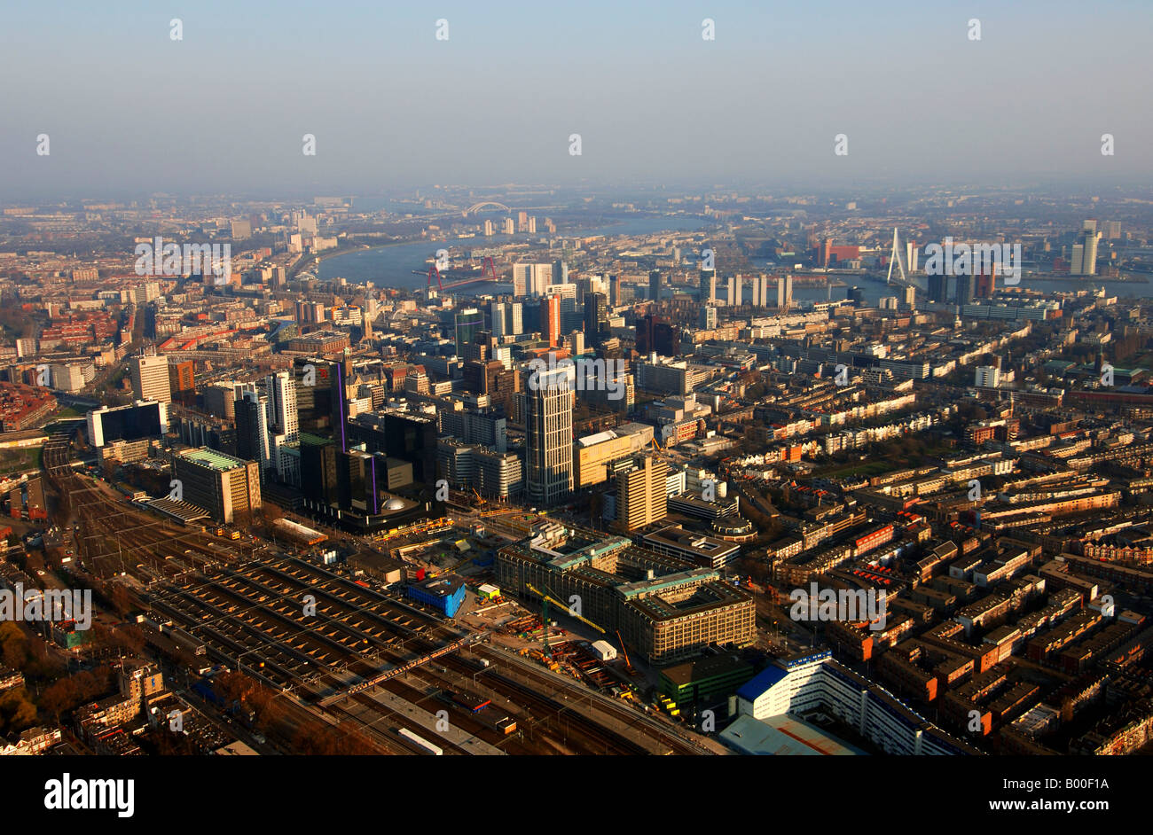 Rotterdam aerial view of the downtown office area and railway station ...