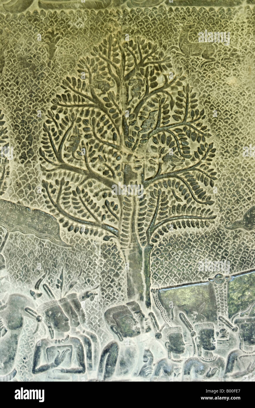 Cambodia, Angkor Wat, early 12th century. Tree in Bas-Relief with ...
