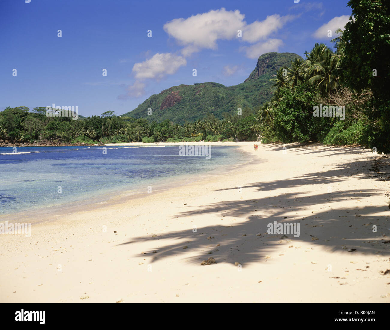 Grand Anse Barbarons beach Two people walking on wide sandy beach ...