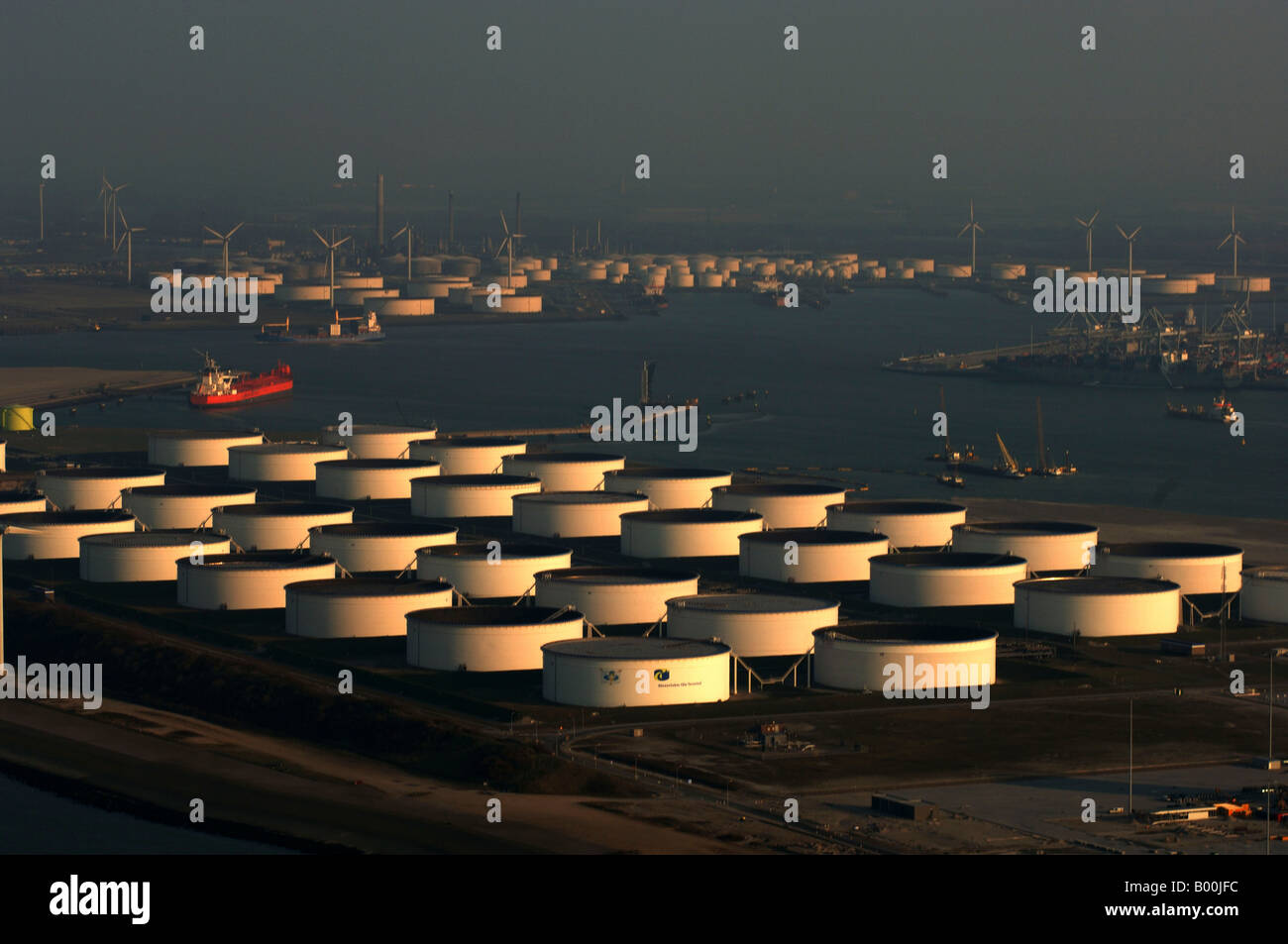 Port of Rotterdam aerial view of the Maasvlakte Oil Terminal liquid ...