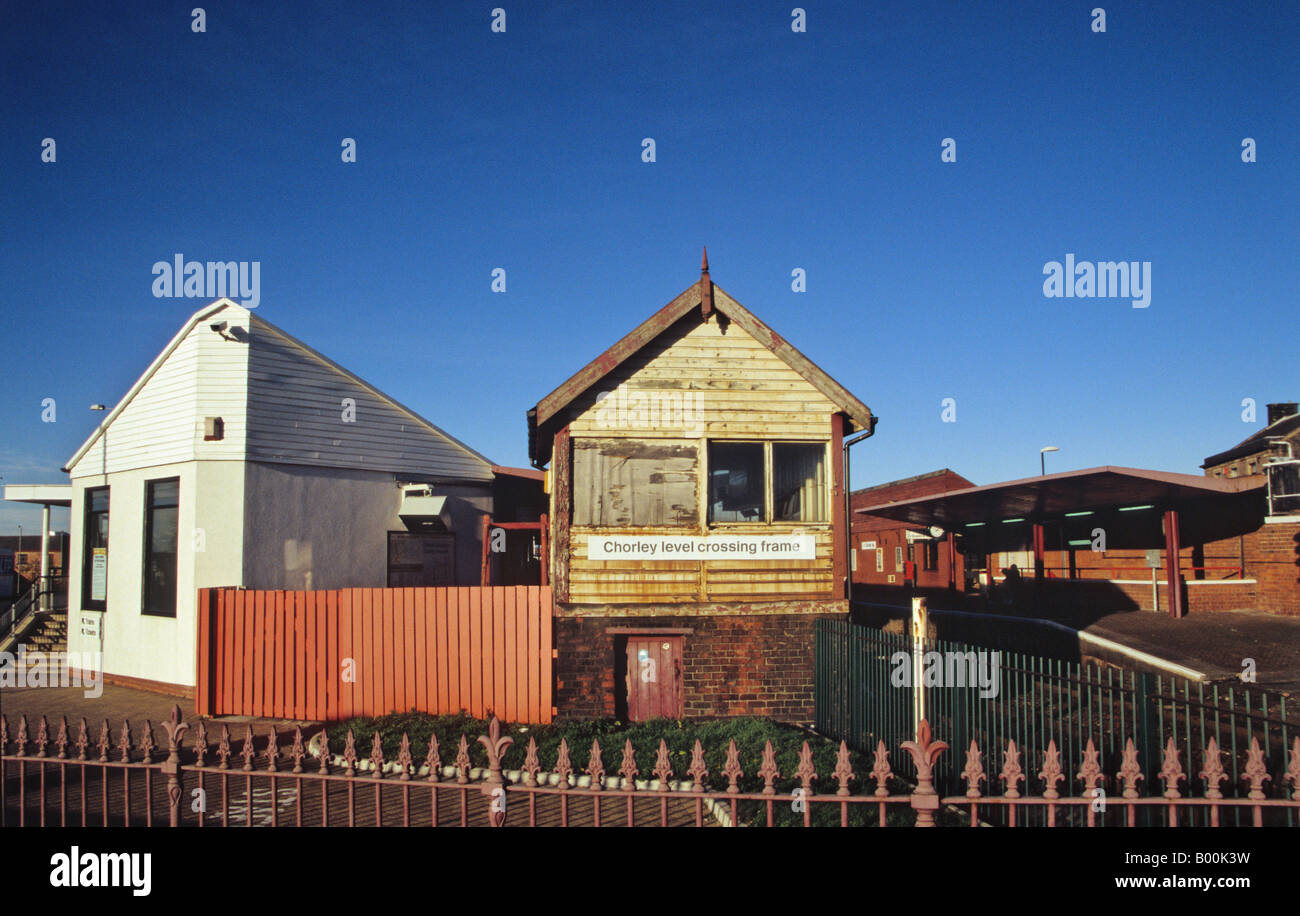 Chorley railway station and disused signal box Stock Photo - Alamy