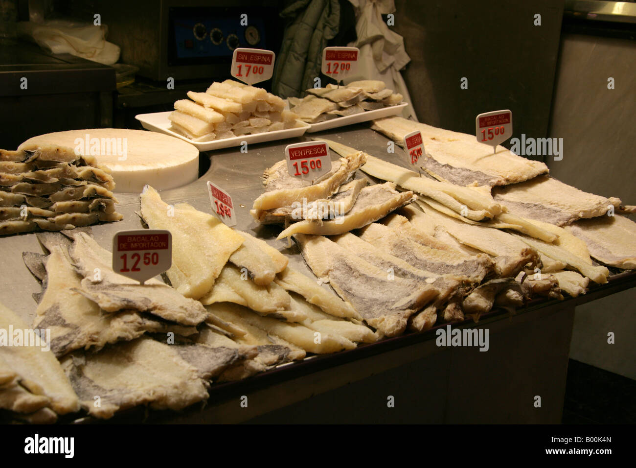 Dried Fish on a Fishmongers Stall. Mercat de La Boqueria Food Market ...