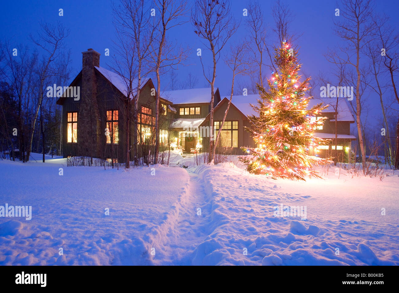 Ontario house exterior with Christmas tree Stock Photo - Alamy