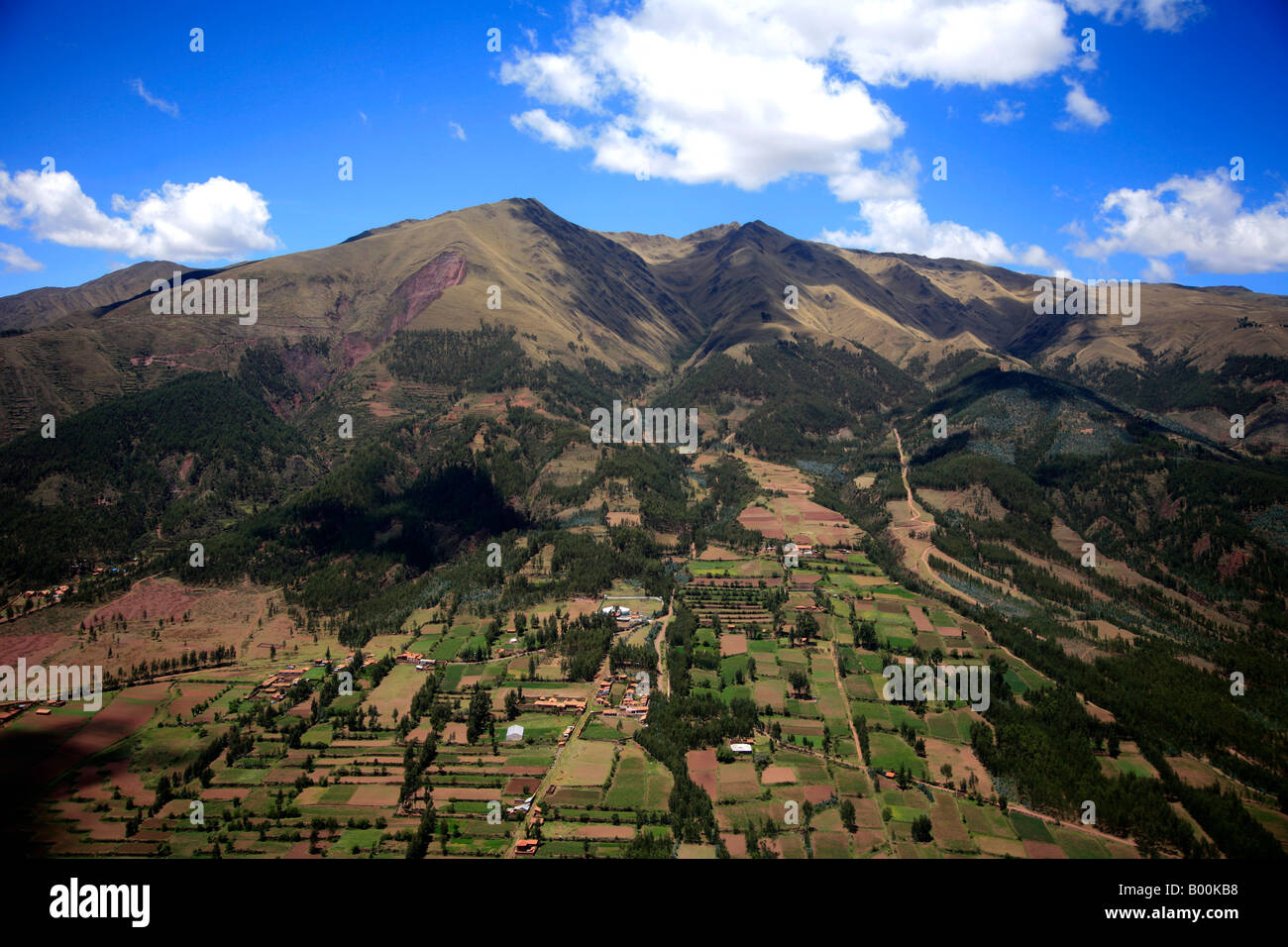 View from an Aeroplane over the city of Cusco and the Peruvian Andes ...