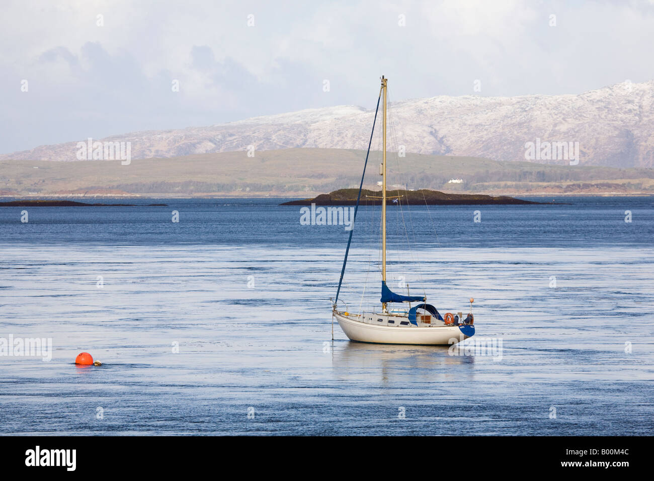 Moored sailing Yacht at Falls of Lora, Firth of Lorn, Connel village ...