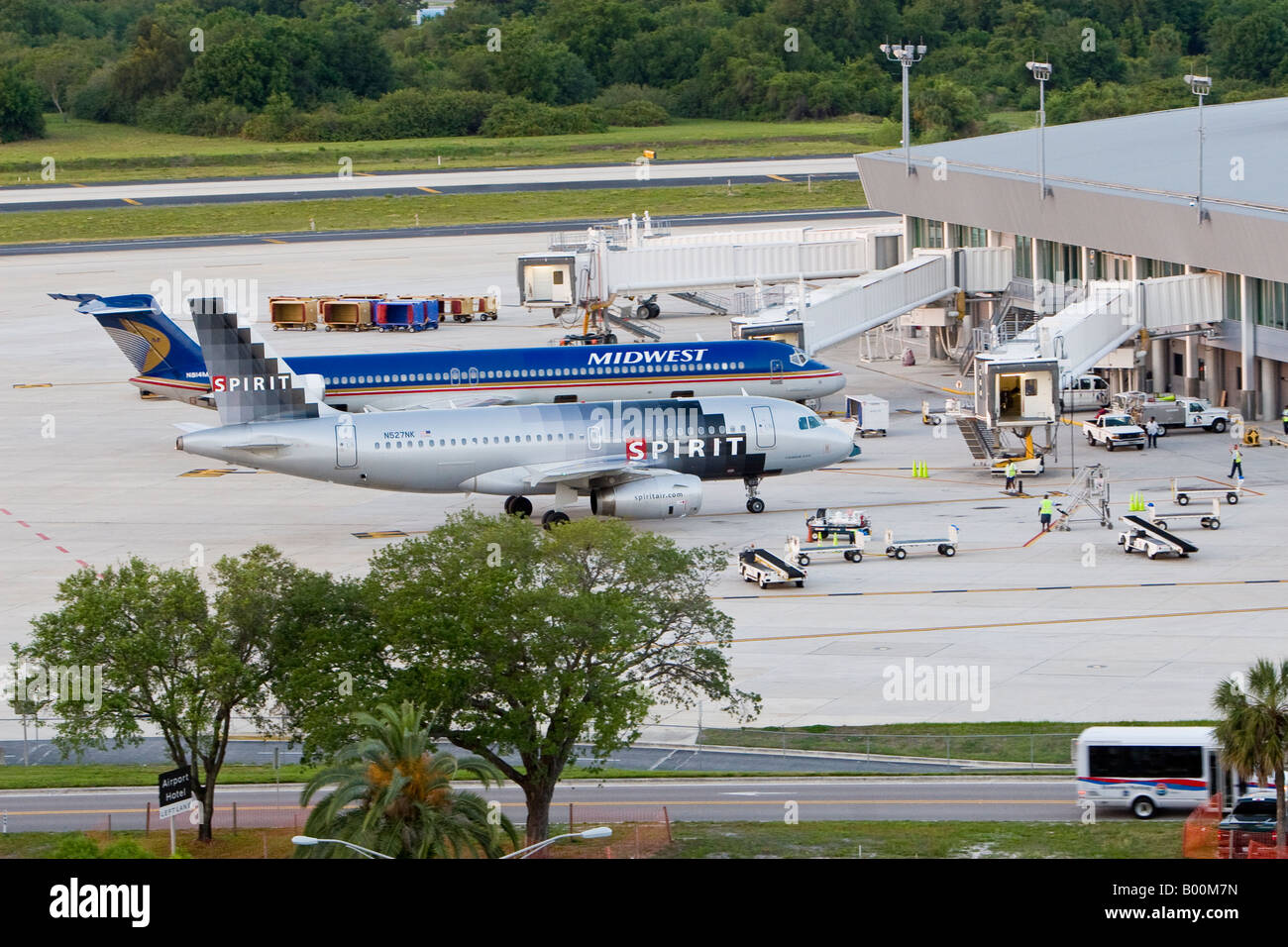 A Midwest Airlines and a Spirit Airlines Plane at the Air side At Tampa ...