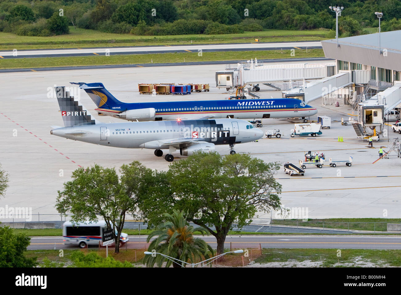 A Midwest Airlines and a Spirit Airlines Plane at the Air side At Tampa ...