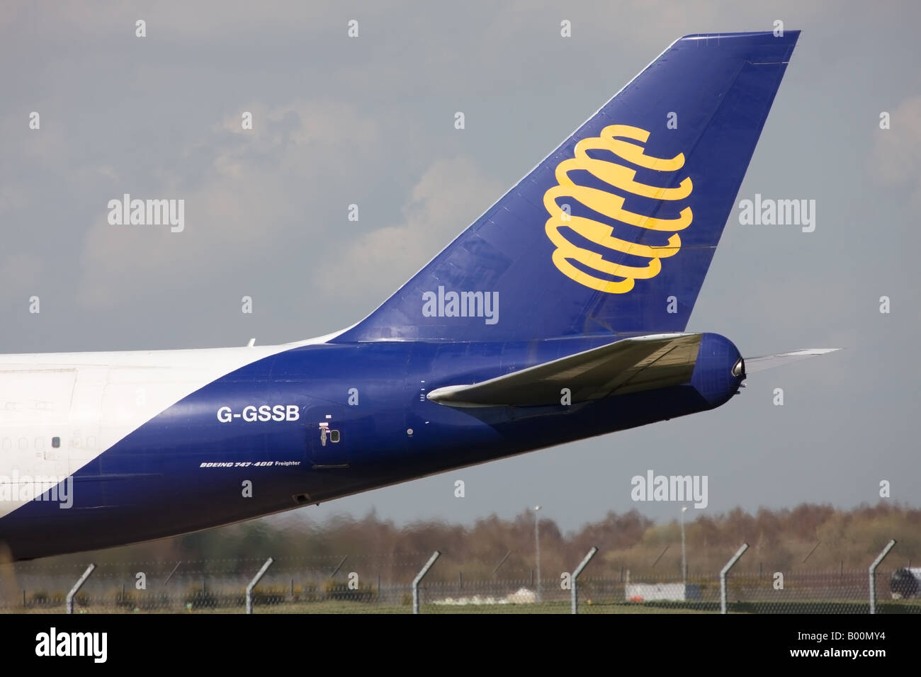 Boeing 747-47UF Freighter G-GSSB close-up of rear fuselage & tail ...