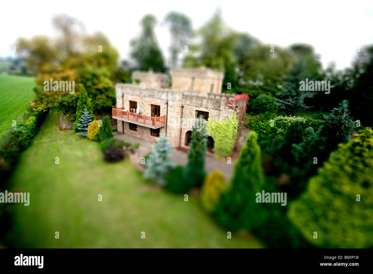 High level view of country house digitally altered to make it look like ...