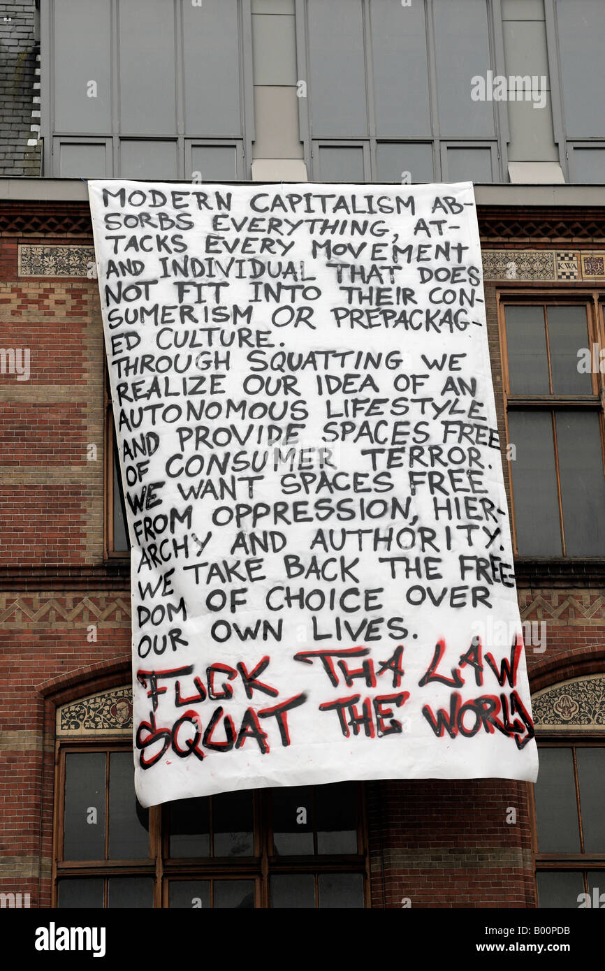 squatters protest banner amsterdam netherlands north holland europe ...