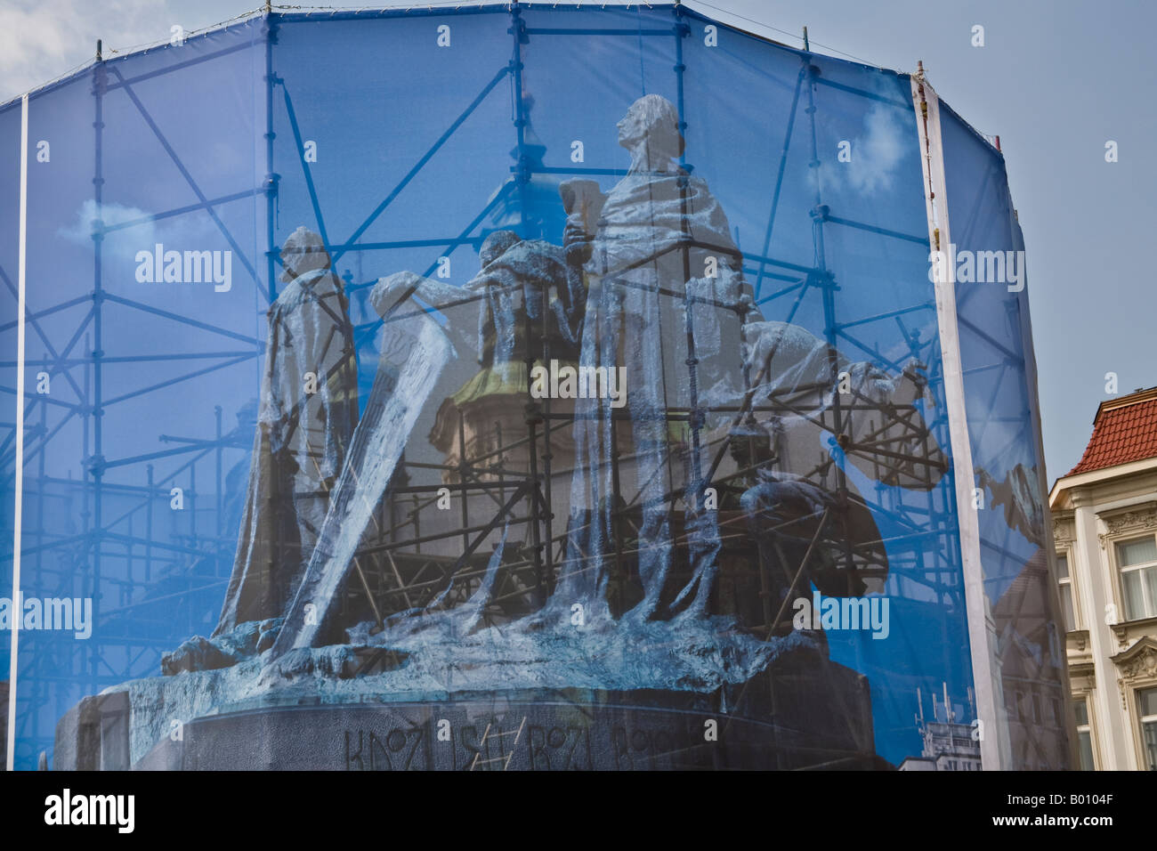 The Jan Hus statue in Prague, Bohemia, Czech Republic undergoing a ...