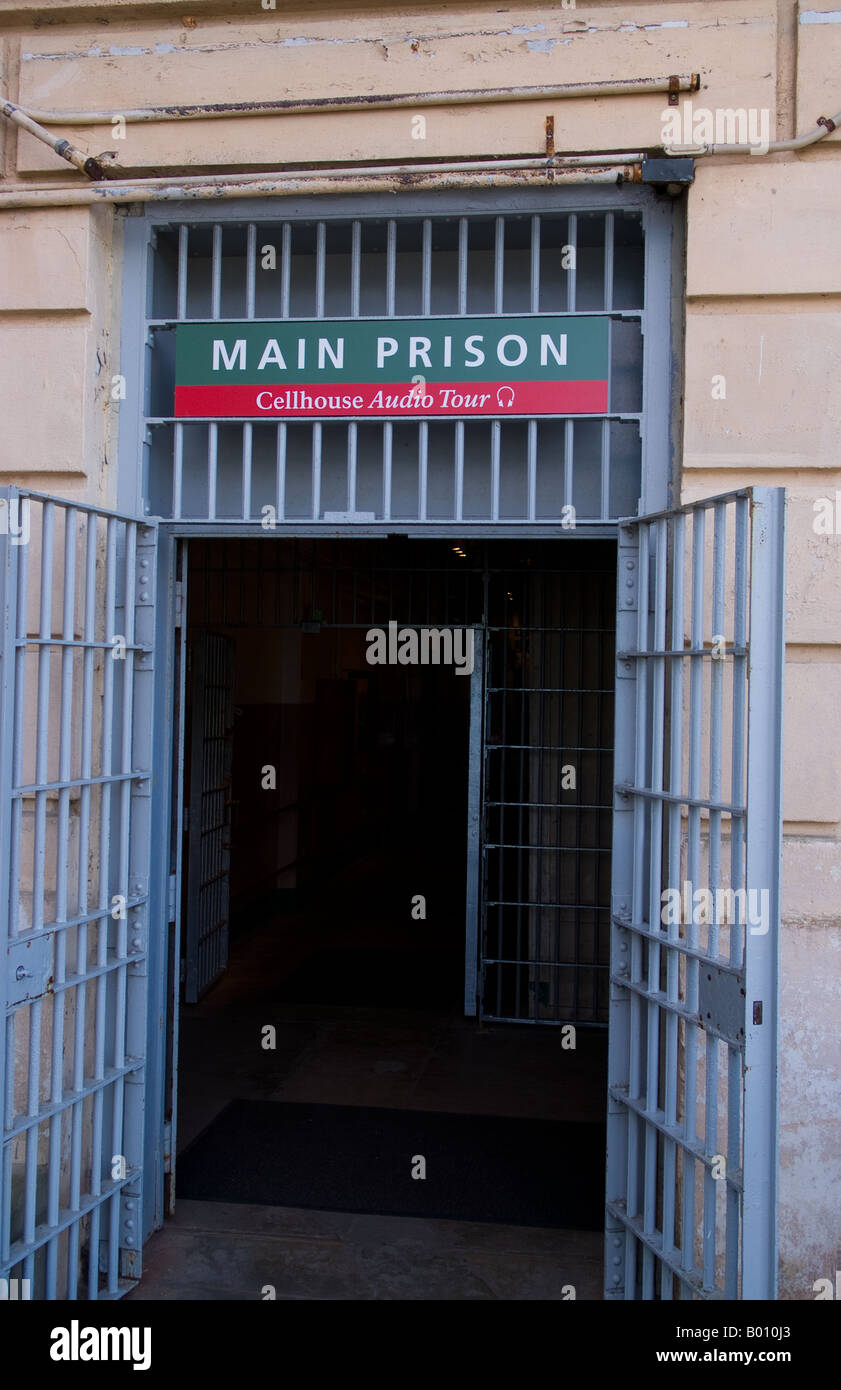 Main entrance gate to the famous landmark Alcatraz Prison on bay island ...