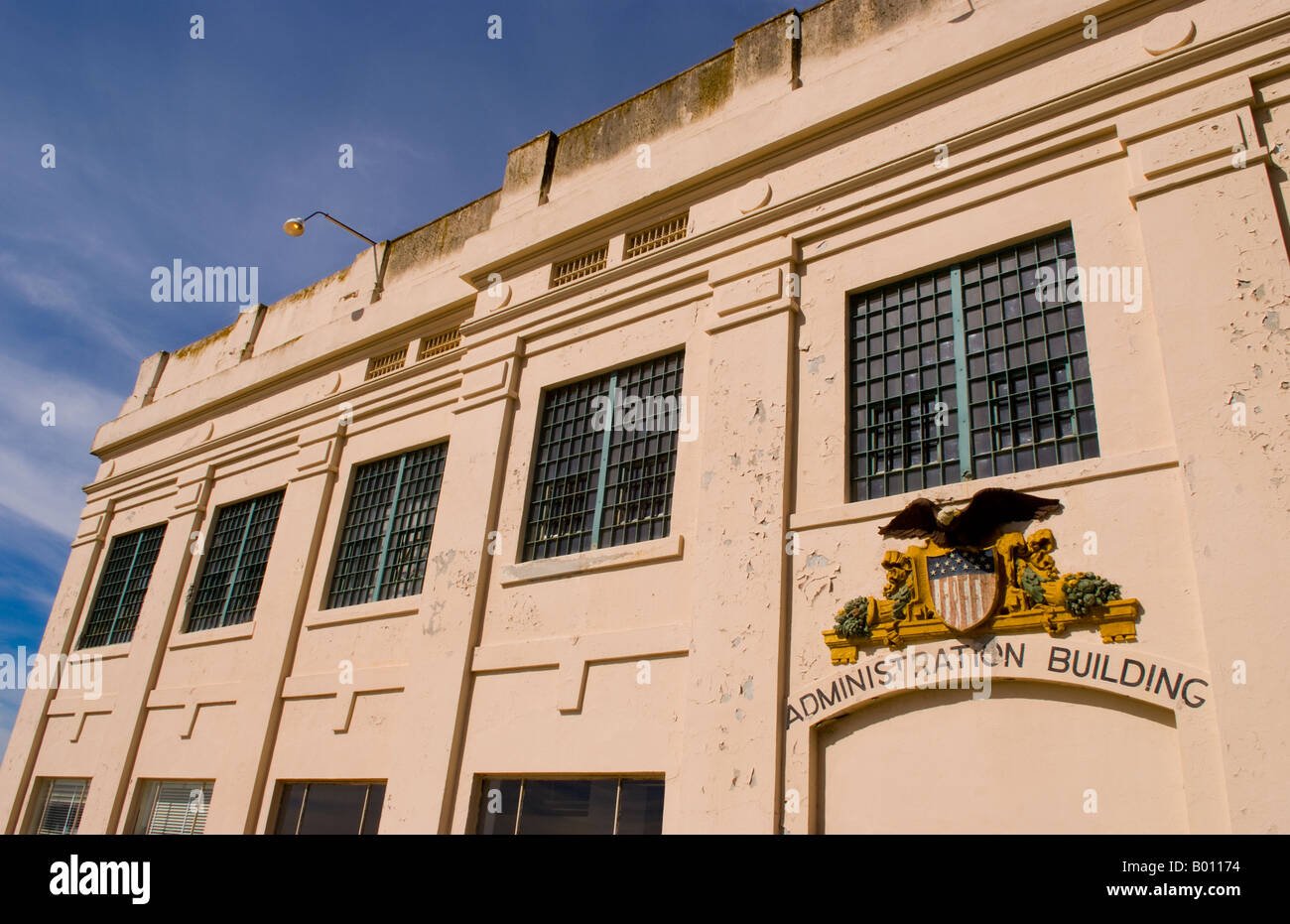Administration Building at the famous landmark Alcatraz Prison on bay ...