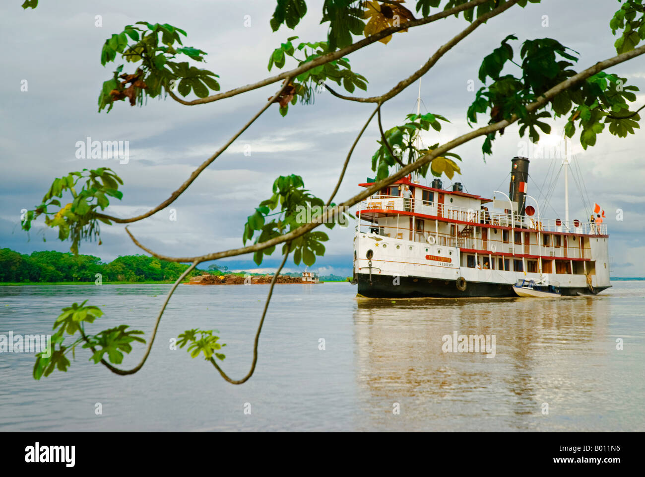Peru, Amazon, Amazon River. The Ayapua Riverboat making it's way up ...