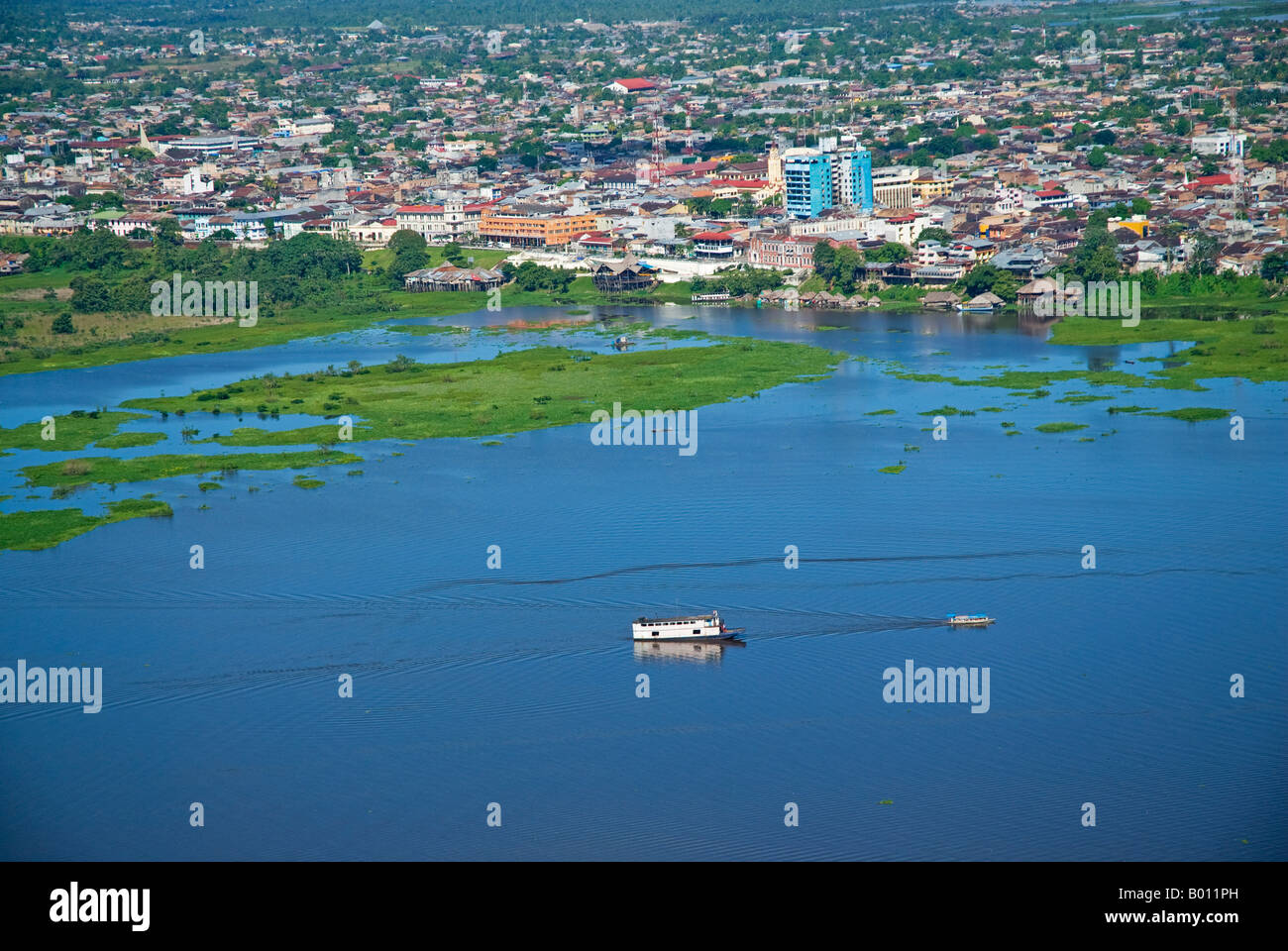 Peru, Amazon, Amazon River, Iquitos. Aerial view of the port, harbour ...