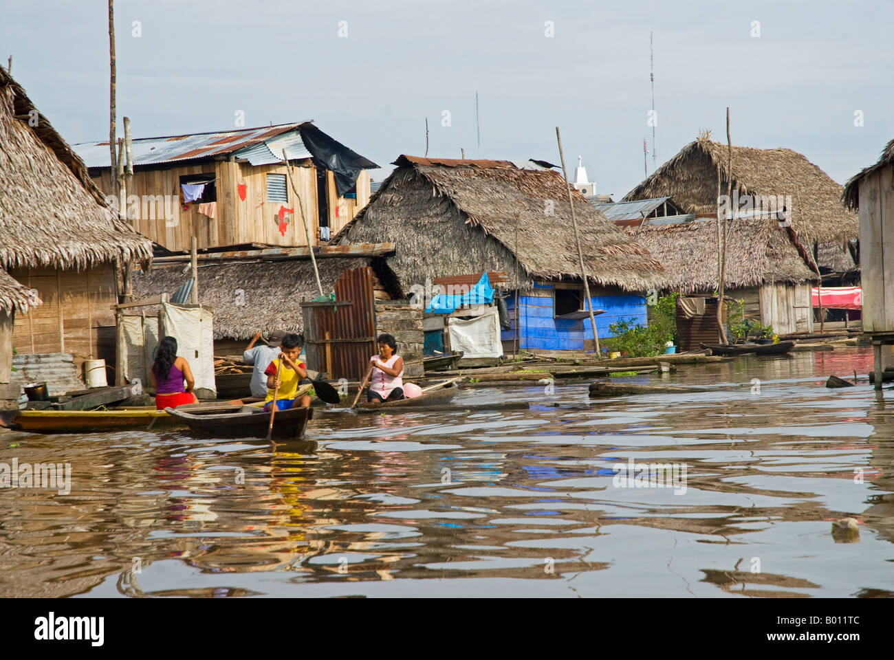 Peru, Amazon, Amazon River. The floating village of Belen, Iquitos ...