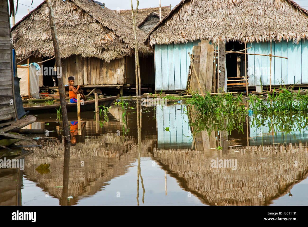 Peru, Amazon, Amazon River. The floating village of Belen, Iquitos ...