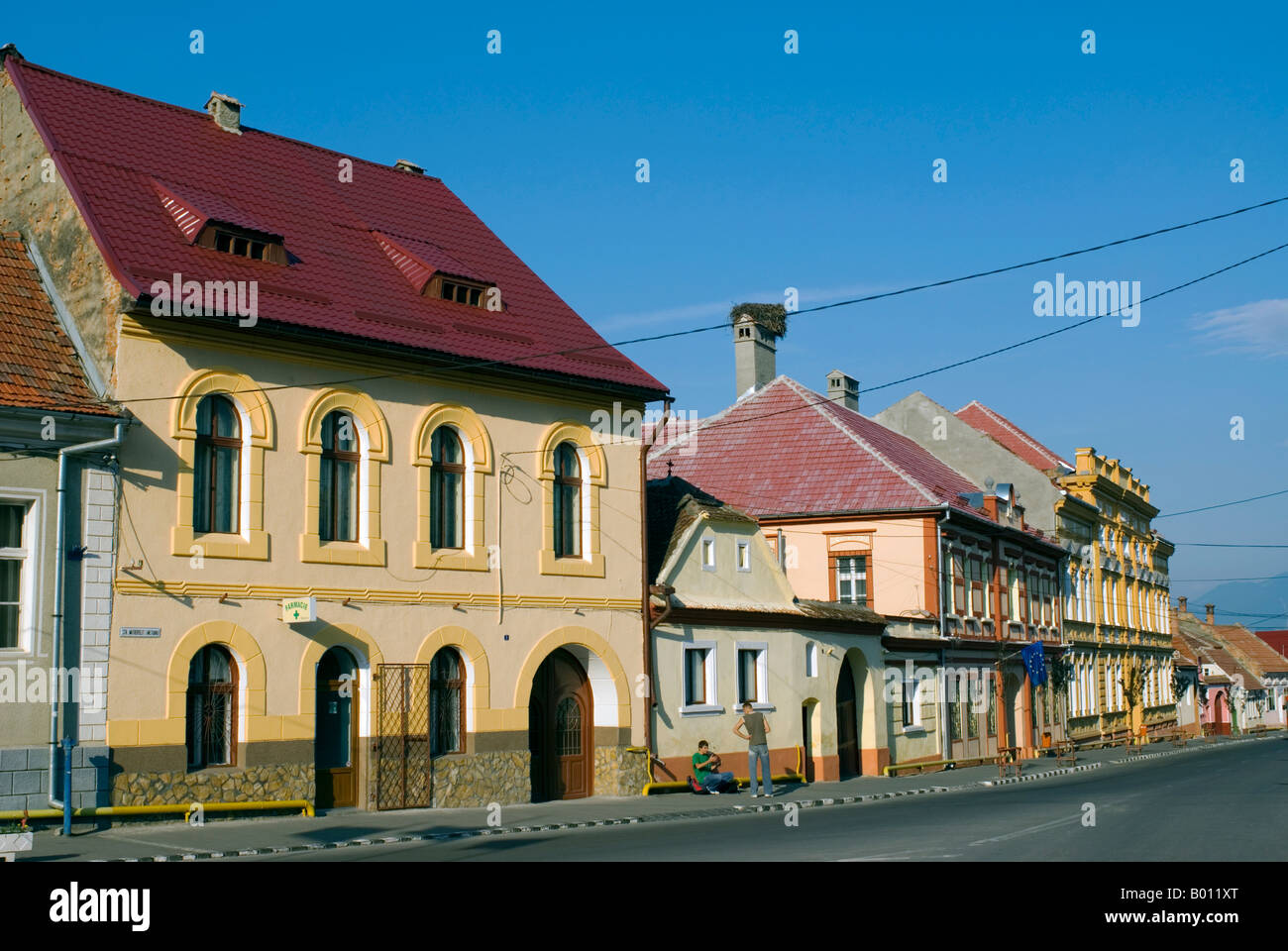 Romania, Transylvania, Zarnesti. Houses on the main street Stock Photo - Alamy