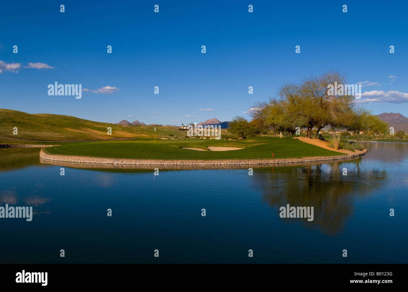 Water surrounding the famous 12th hole on the Tournament Players Club ...