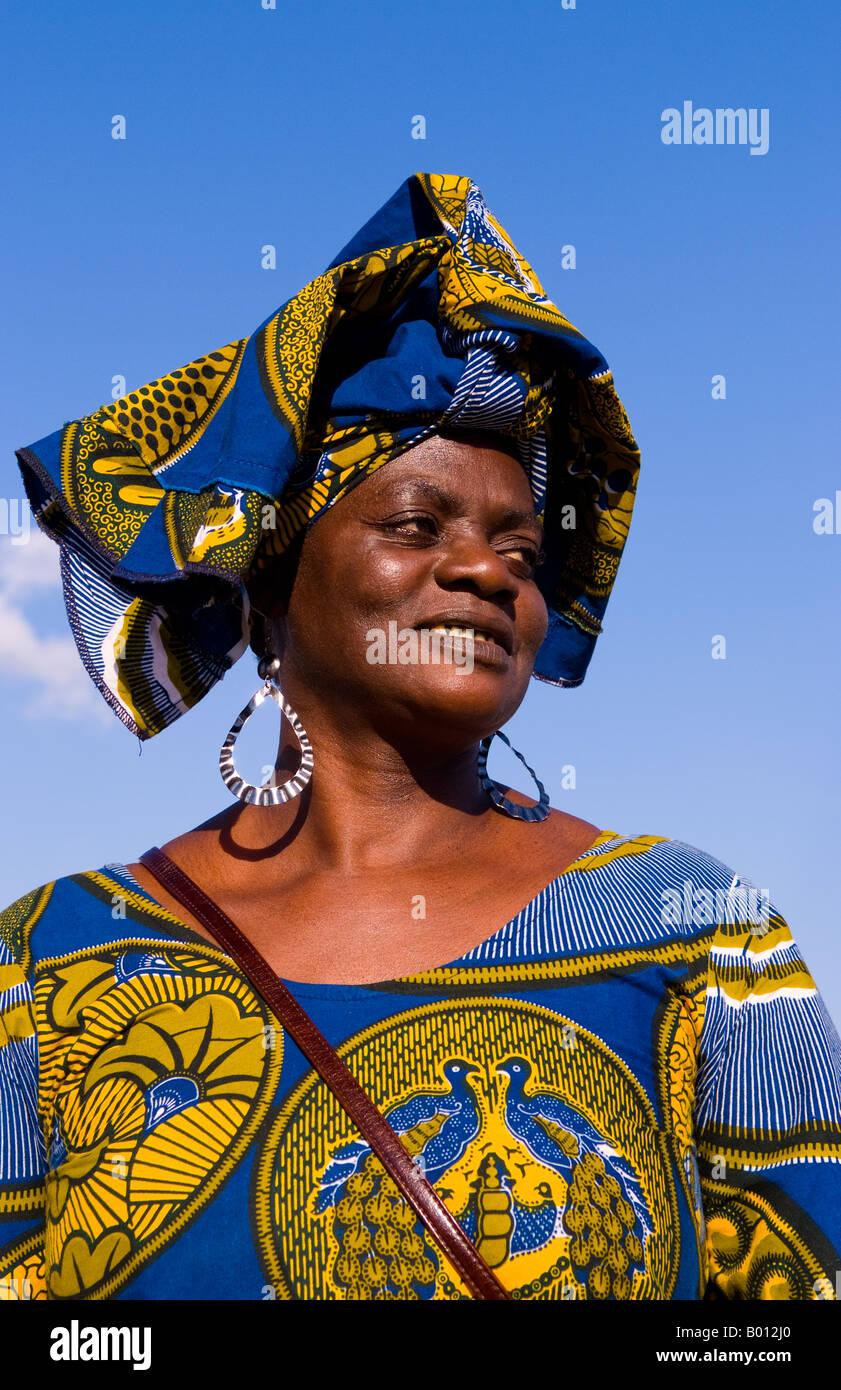 Senegal Africa woman portrait in traditional native colorful dress ...