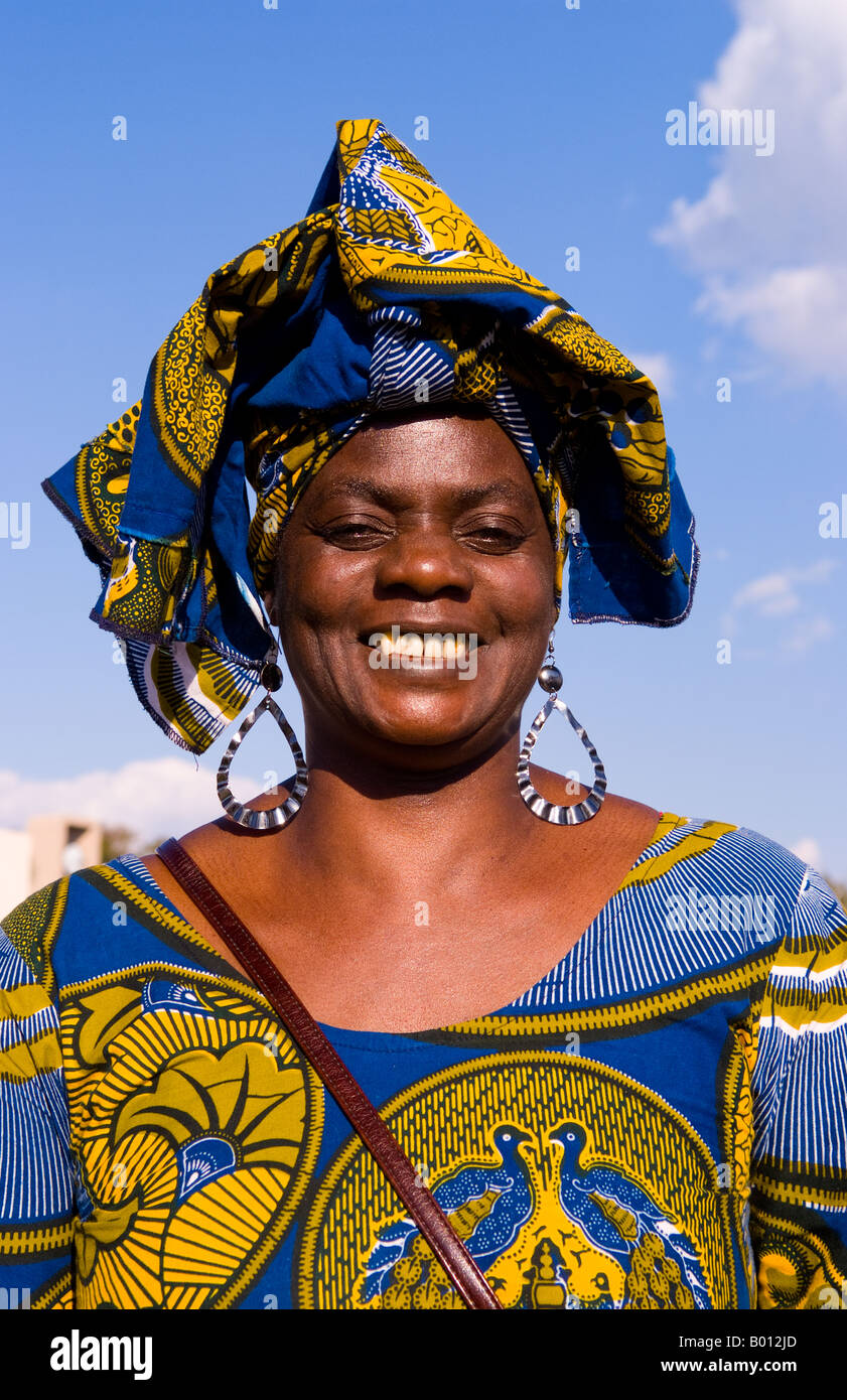 Senegal Africa woman portrait in traditional native colorful dress ...