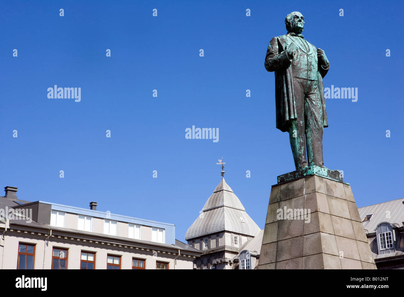 Iceland, Reykjavik. The statue of Jon Sigurdsson sits in the centre of ...