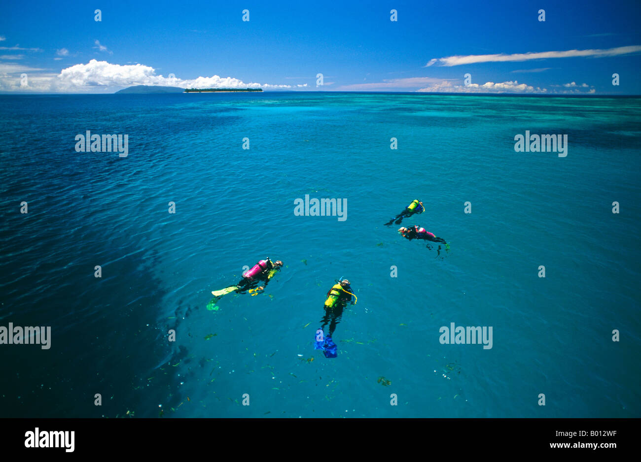 Indonesia, Sulawesi, Banggai Islands. Scuba Divers exploring the reefs ...