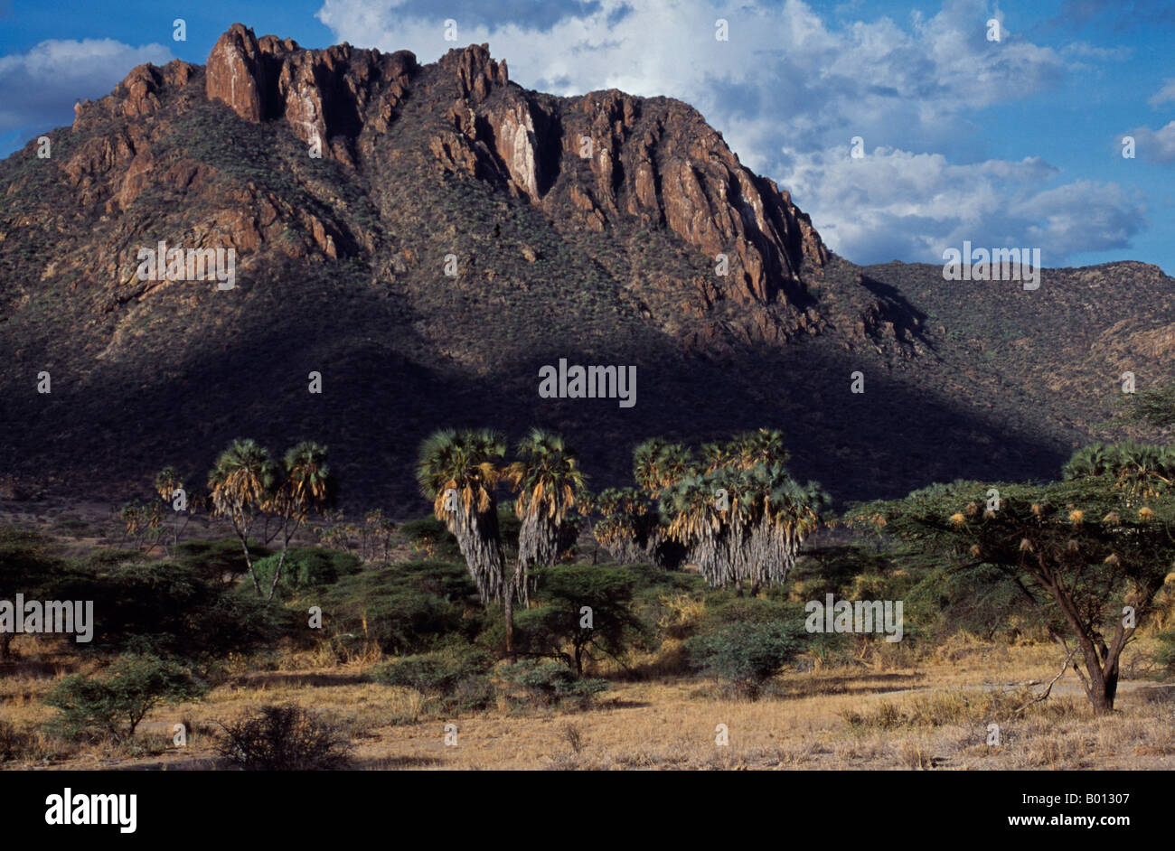 Kenya, Samburu, Shaba. High craggy cliffs look down over Shaba National ...
