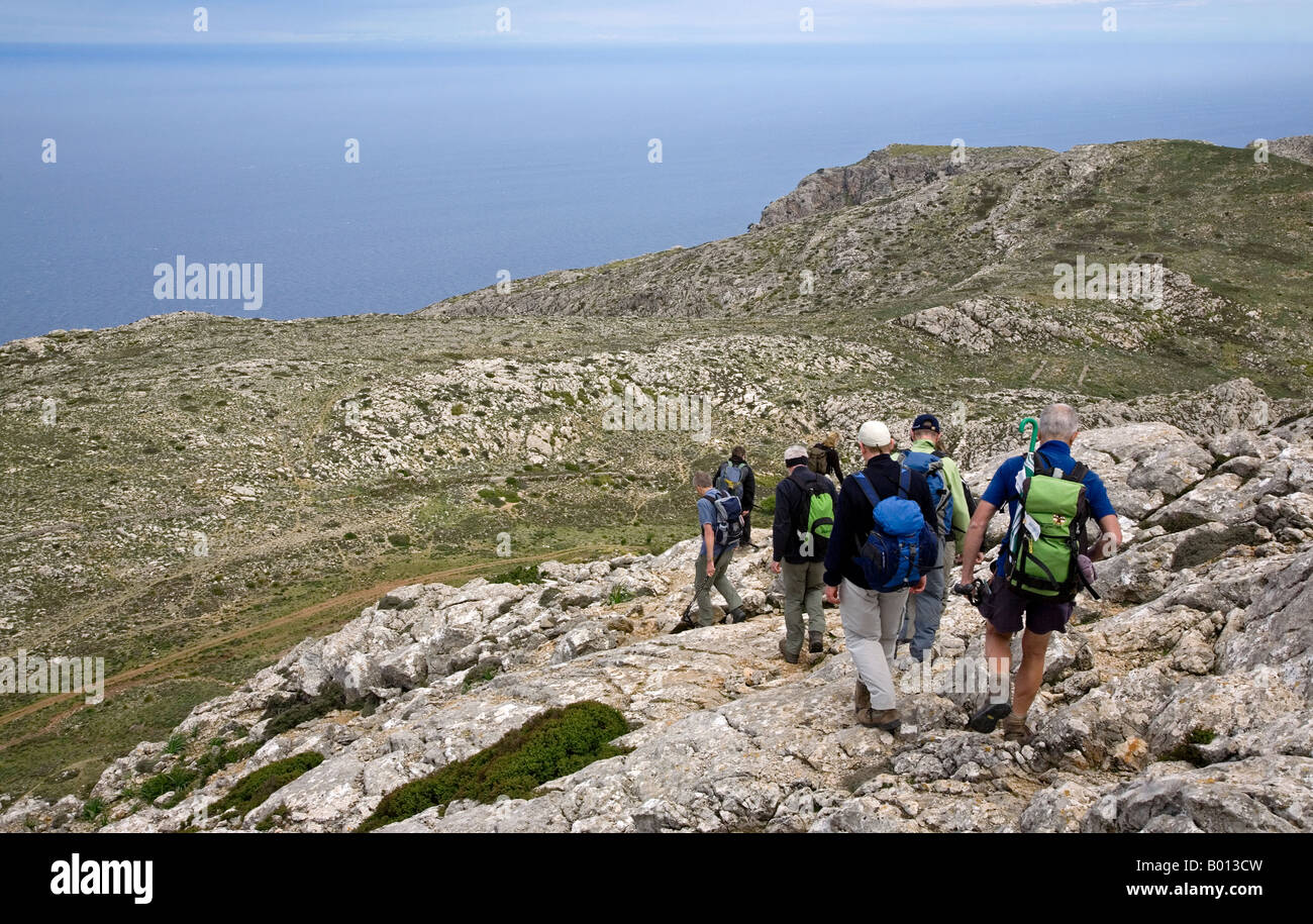 Trekkers descending Es Teix mountain summit.Mallorca Island.Spain Stock ...