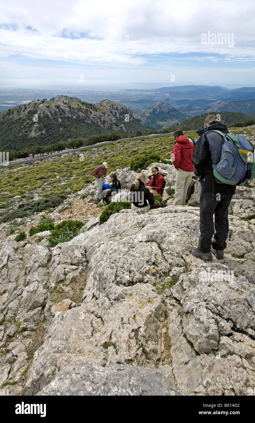 Trekkers resting at Es Teix mountain summit.Mallorca Island.Spain Stock ...