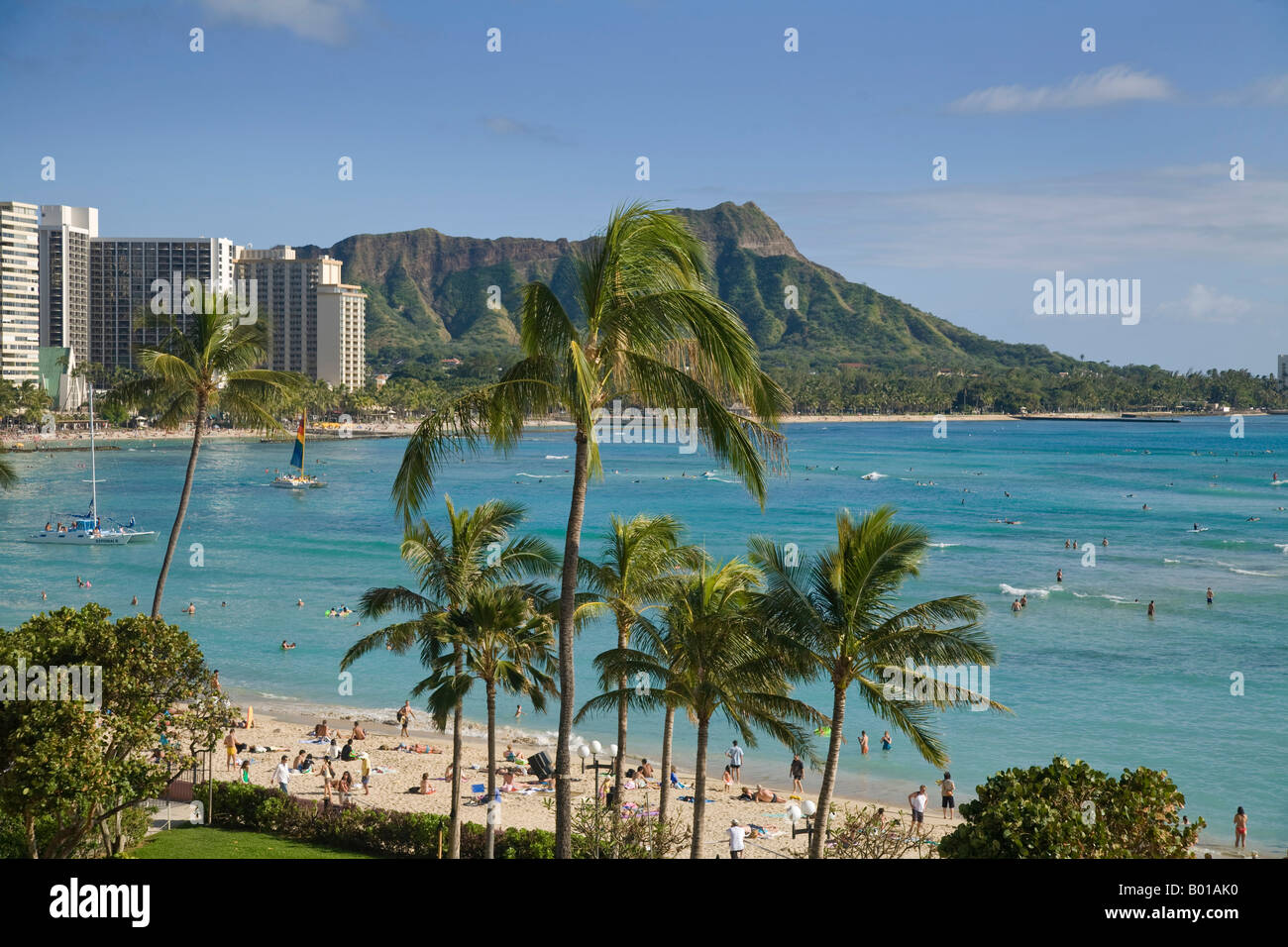 Waikiki Beach Diamond Head Oahu Hawaii Stock Photo - Alamy