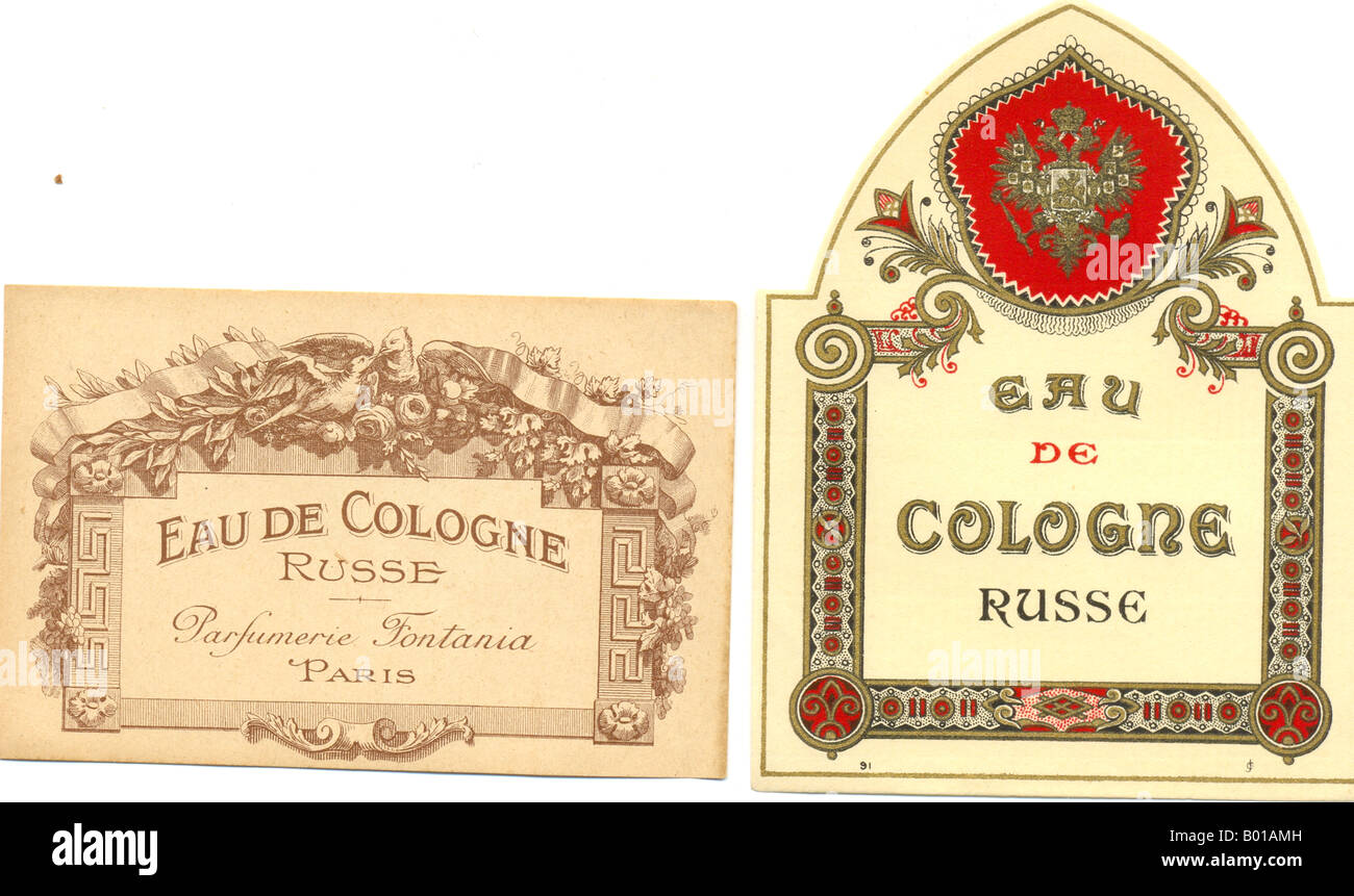 Bottle labels for Russian Eau de Cologne circa 1895 Stock Photo - Alamy