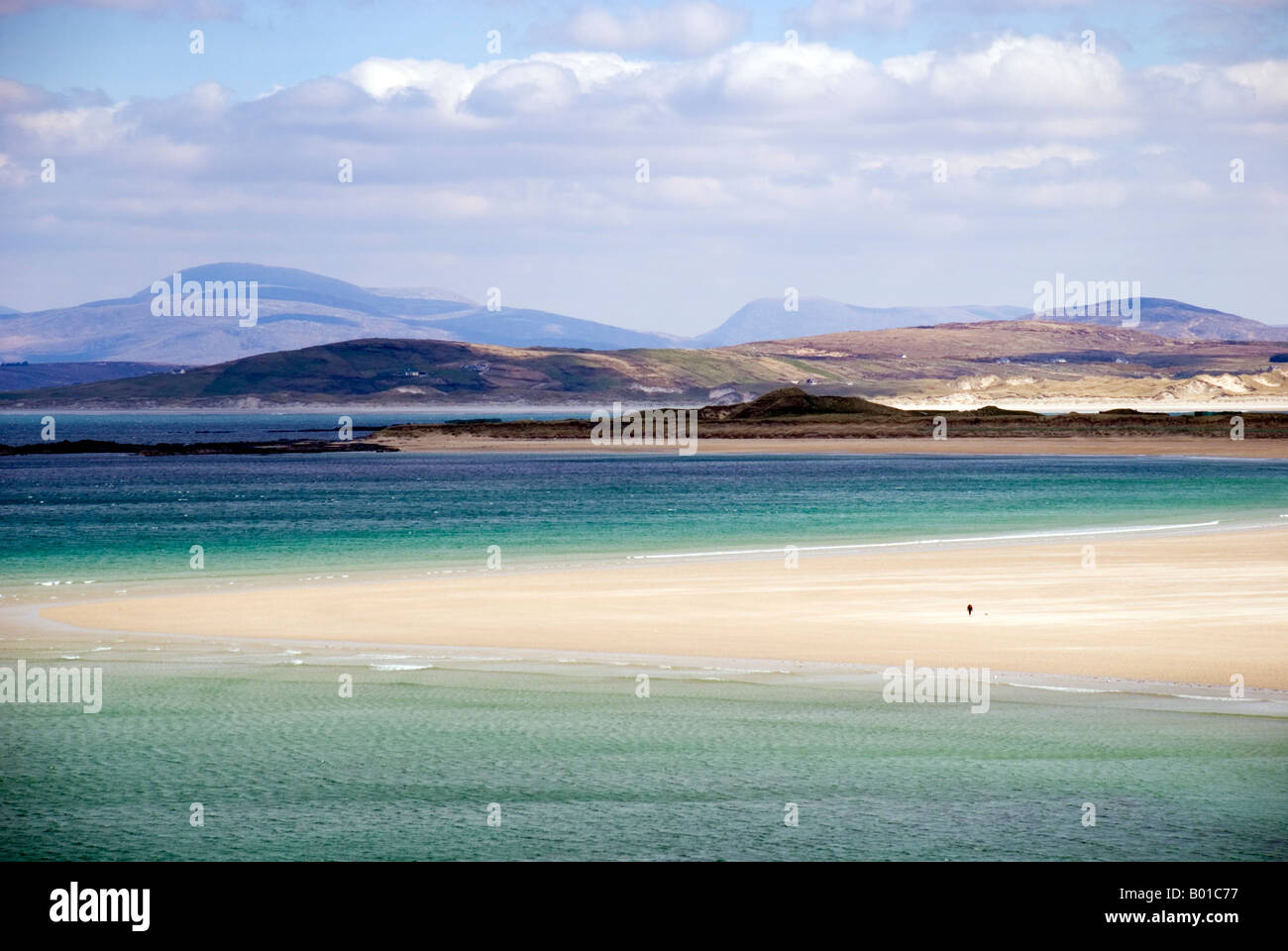 Narin Strand Ardara County Donegal Ireland A man walks a dog on the ...
