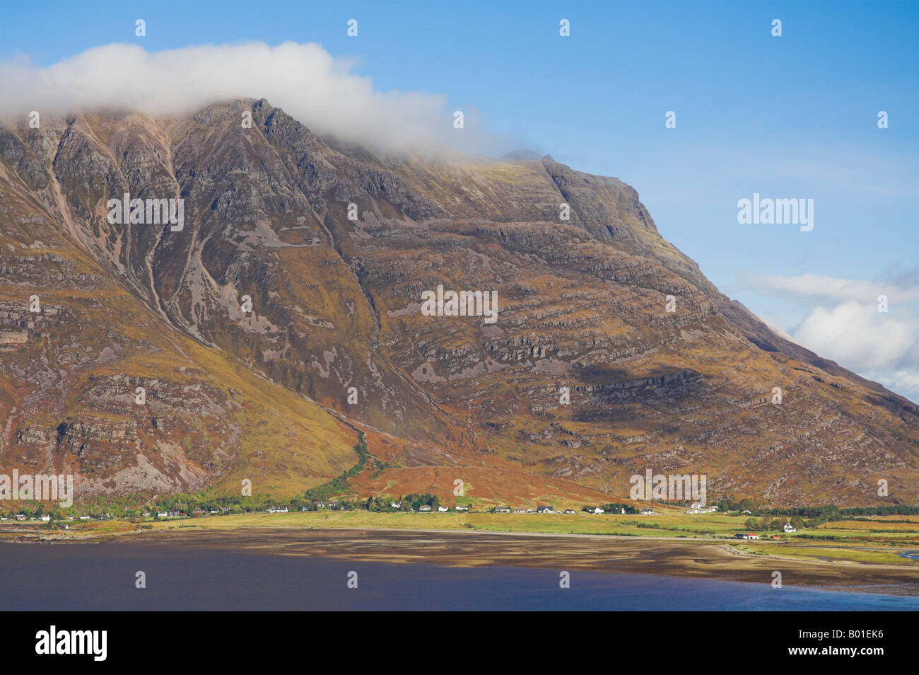 Torridon village and Liathach range Loch Torridon Wester Ross North ...
