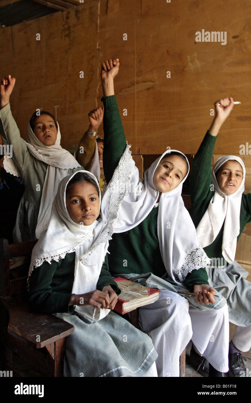 Children during class in the earthquake area in Neilee, Pakistan Stock ...