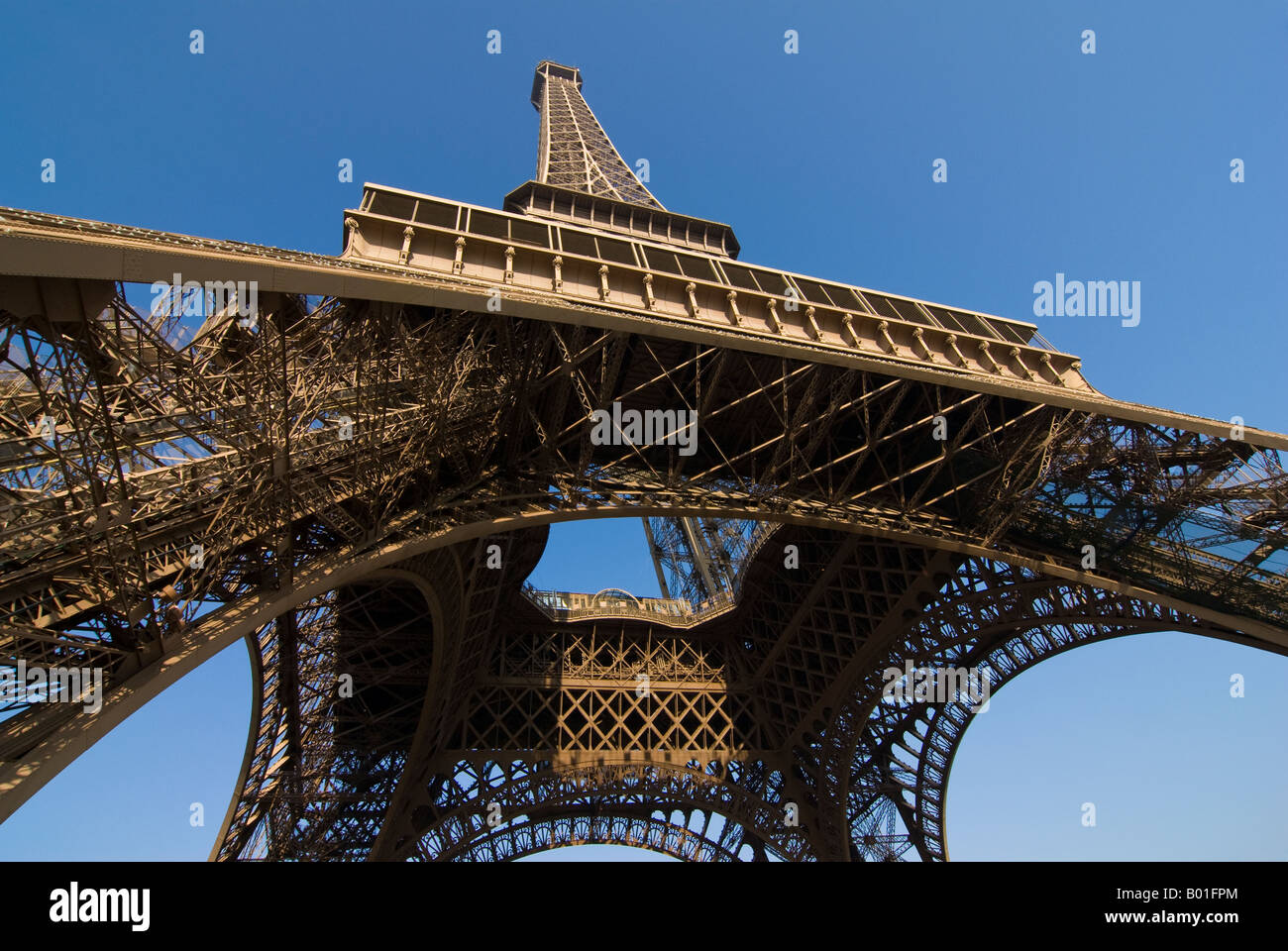 Wide angle view looking up at the Eiffel Tower Paris France Stock Photo ...