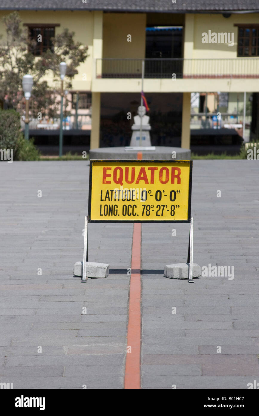 yellow Sign, monument la mitad del mundo, Ecuador, line marking the ...