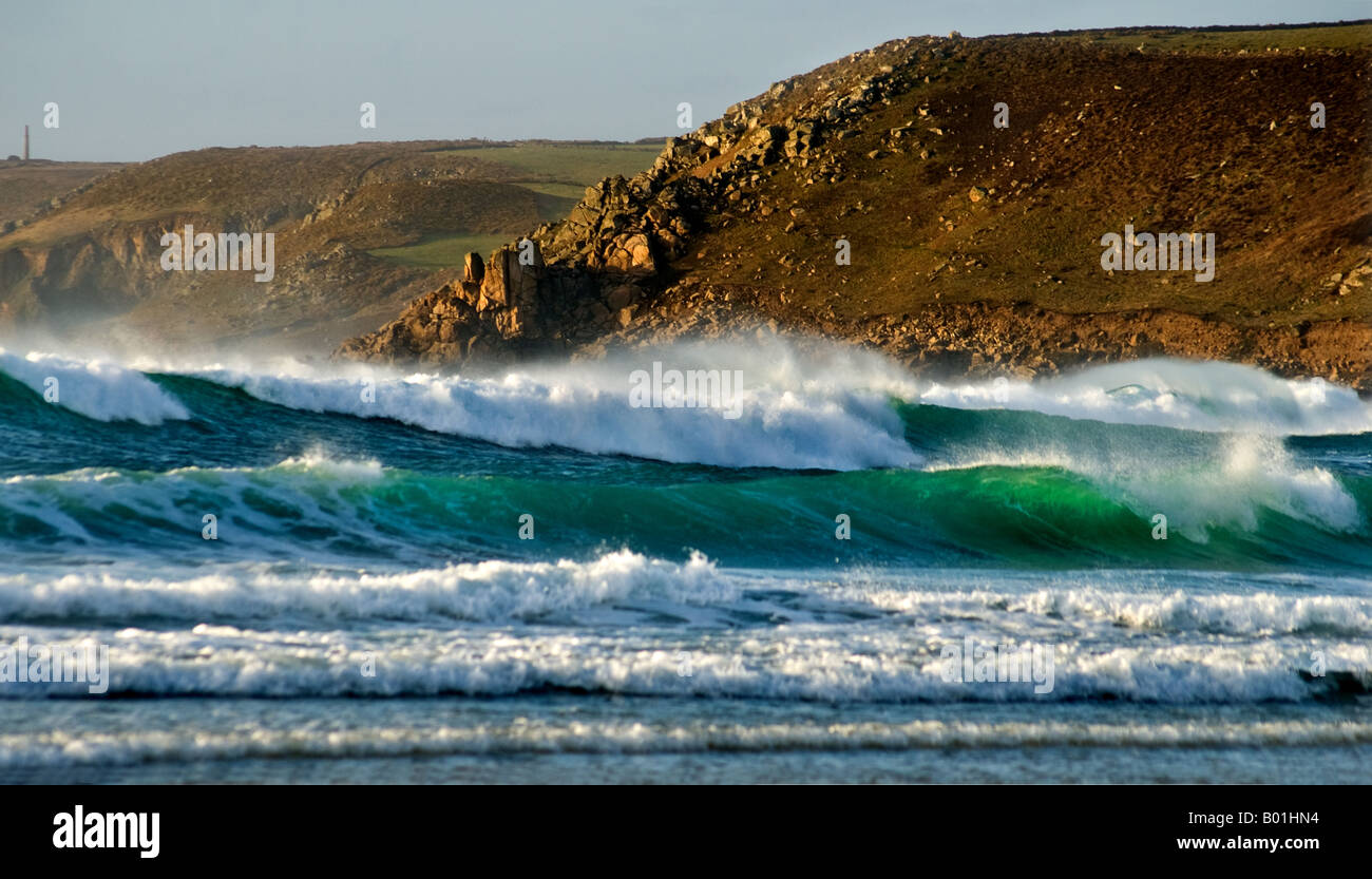 Rough sea at Sennen Cove in Cornwall Stock Photo - Alamy