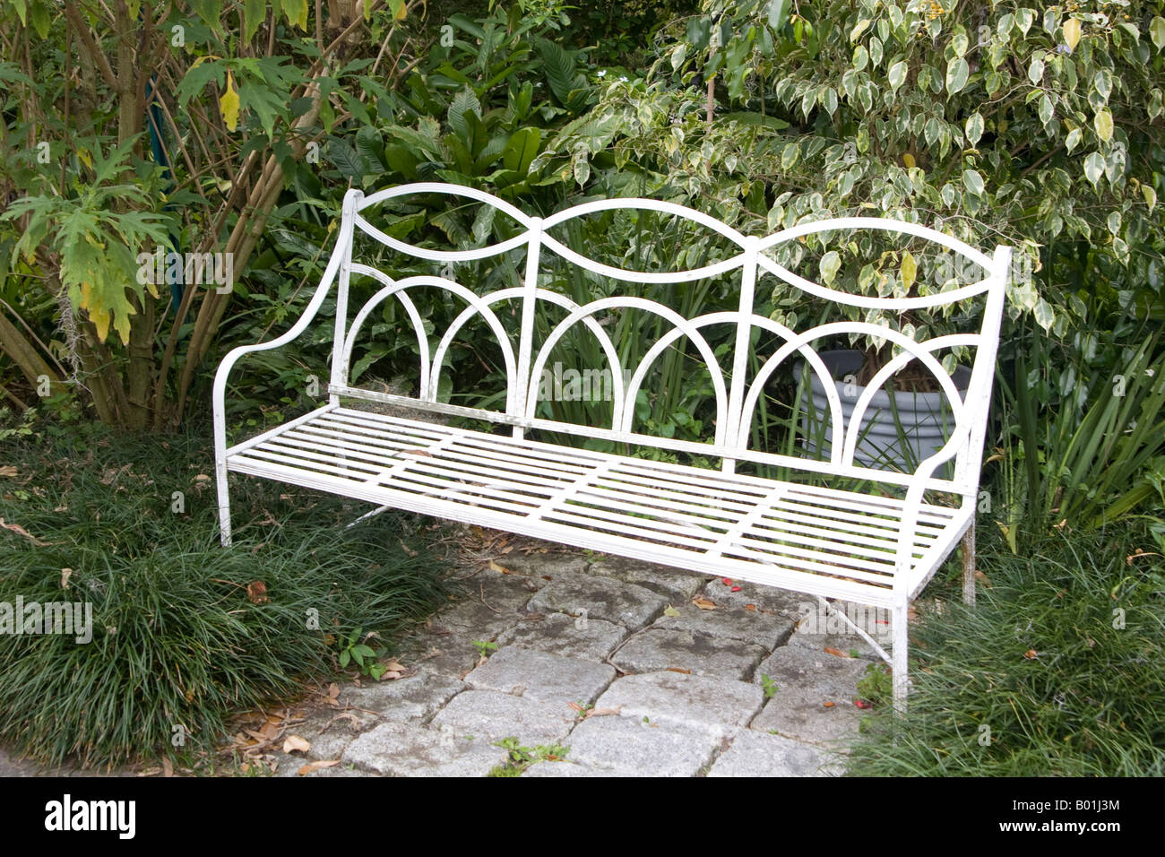 White Iron Bench in Leu Gardens Orlando FL Stock Photo - Alamy