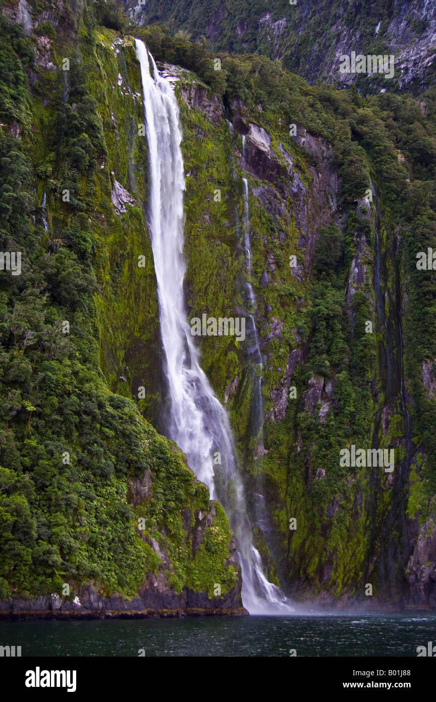 Waterfall at Milford Sound, Fiordland National Park, New Zealand Stock ...