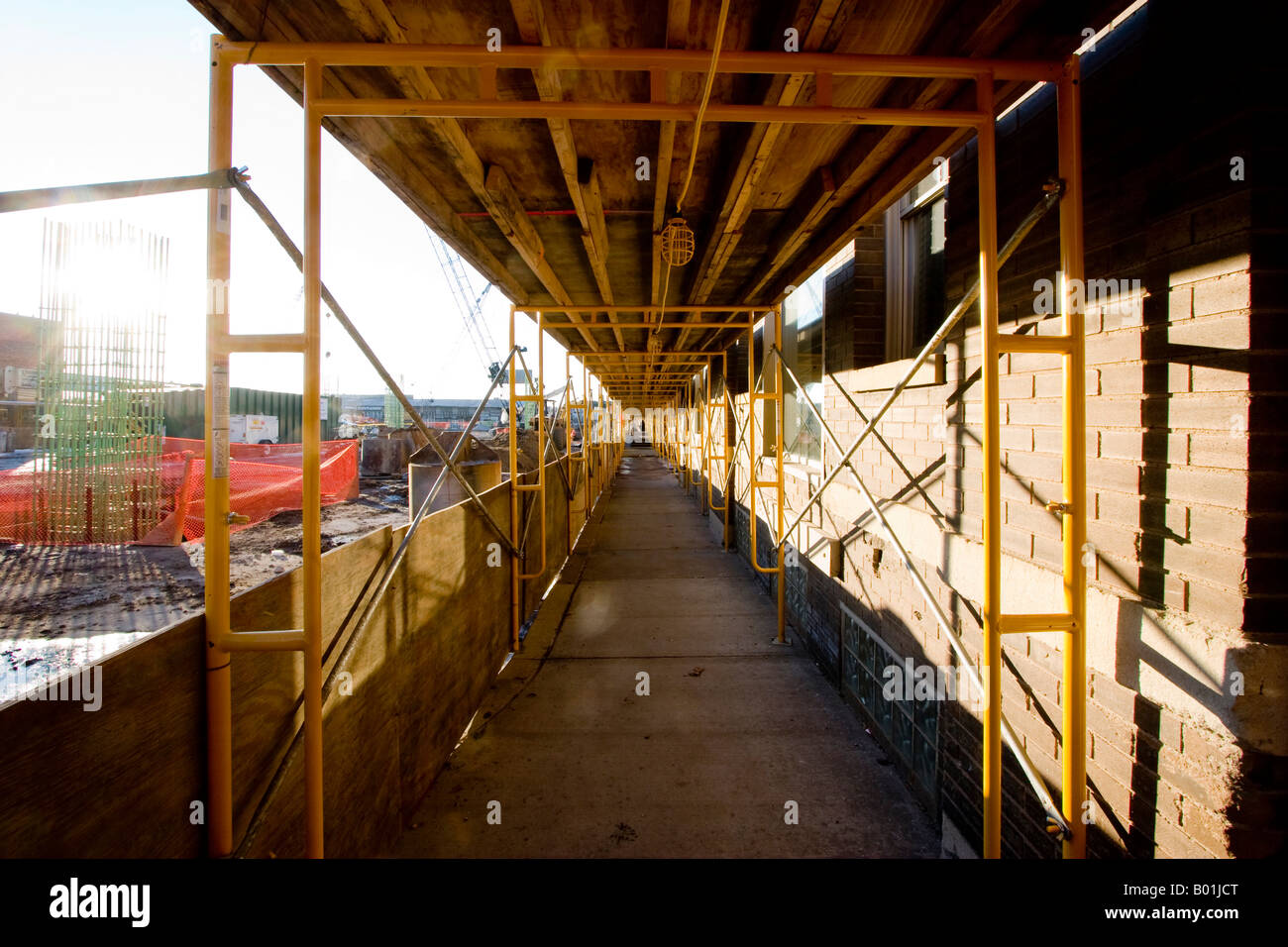 A temporary sidewalk construction tunnel in Lincoln Nebraska Decmber 26 ...