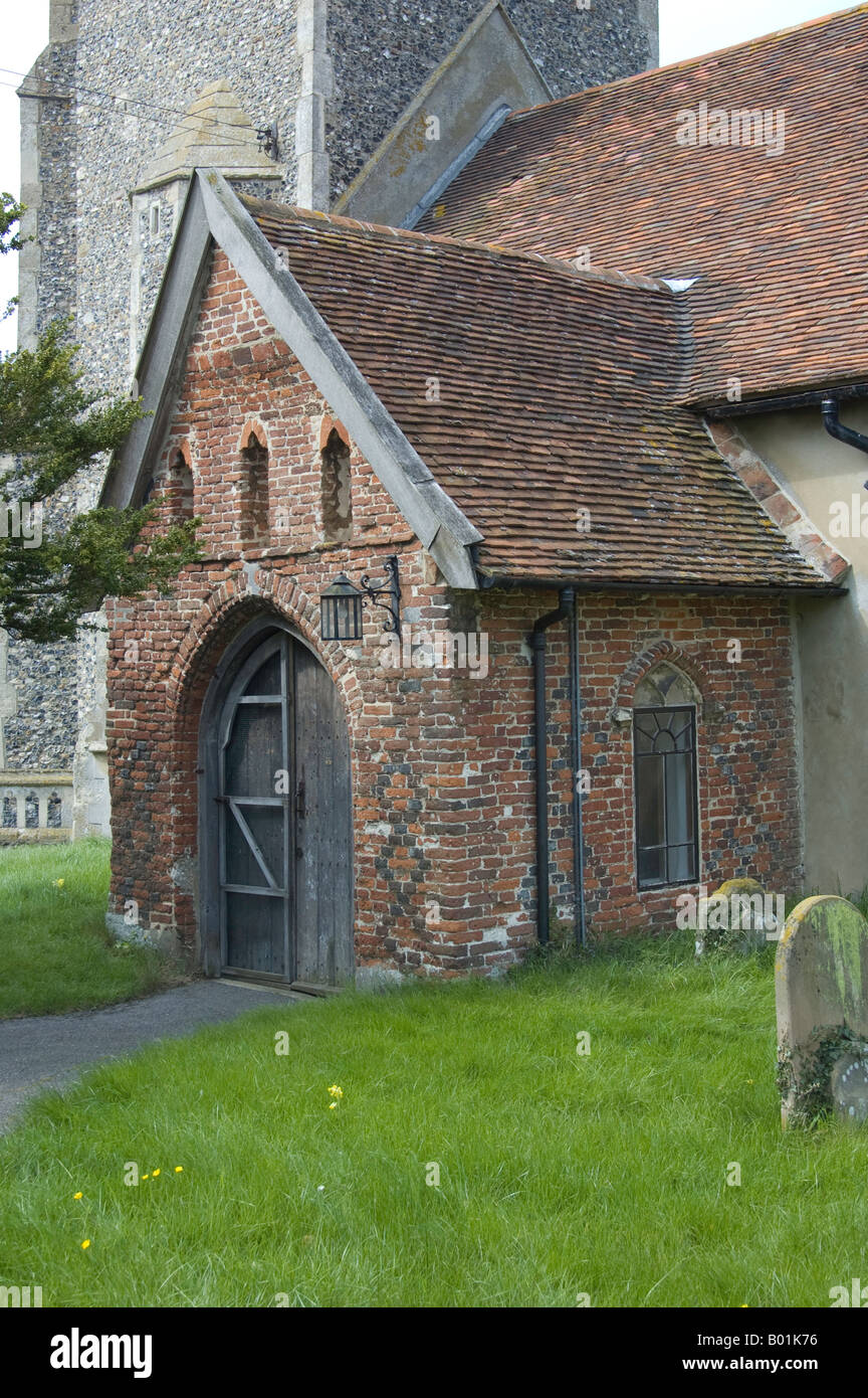 Red brick porch of St Mary's church, Monewden Stock Photo - Alamy
