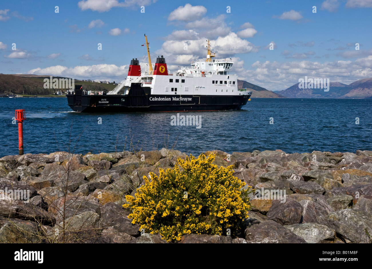 Caledonian MacBrayne motor vessel MV Bute is leaving the RO-RO pier in ...