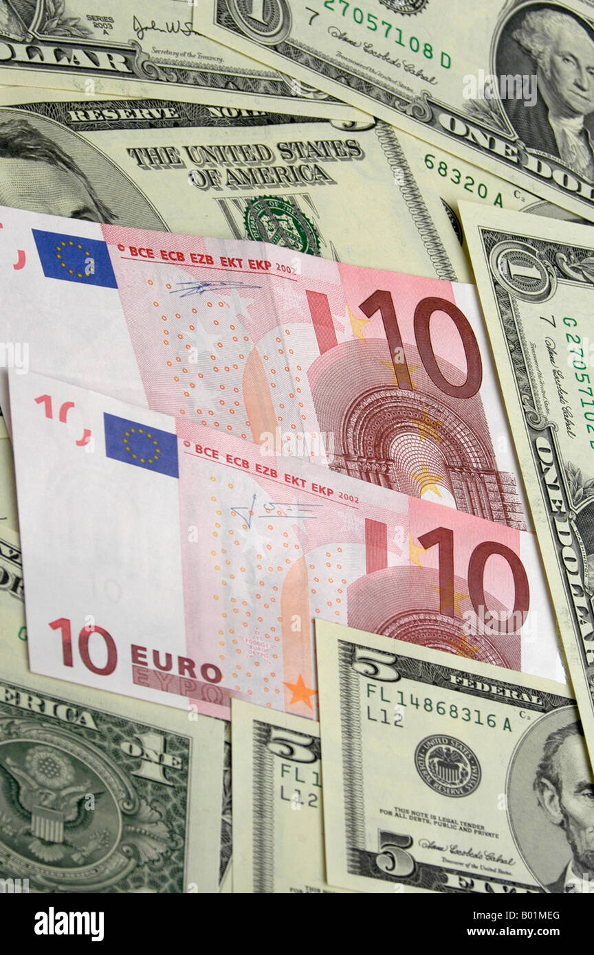 10 euro and dollar notes Stock Photo - Alamy